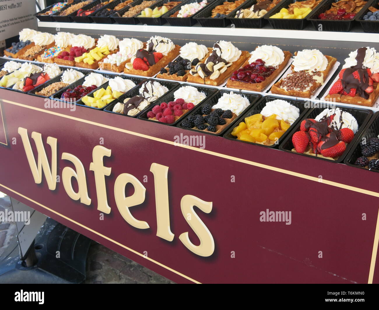 A stall in the Dutch tourist resort of Volendam selling wafels with an ...