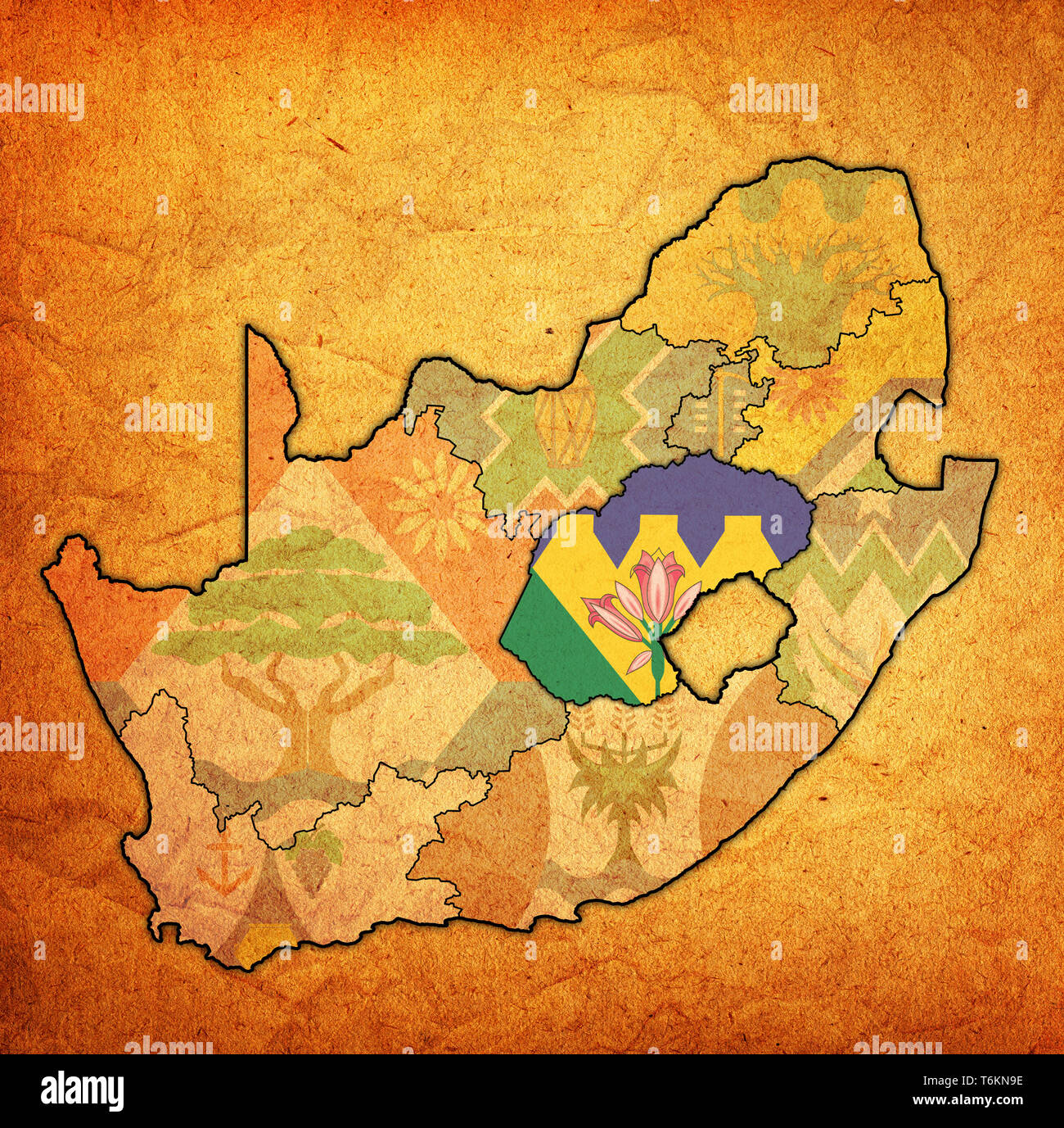 emblem of free state region on map with administrative divisions and ...