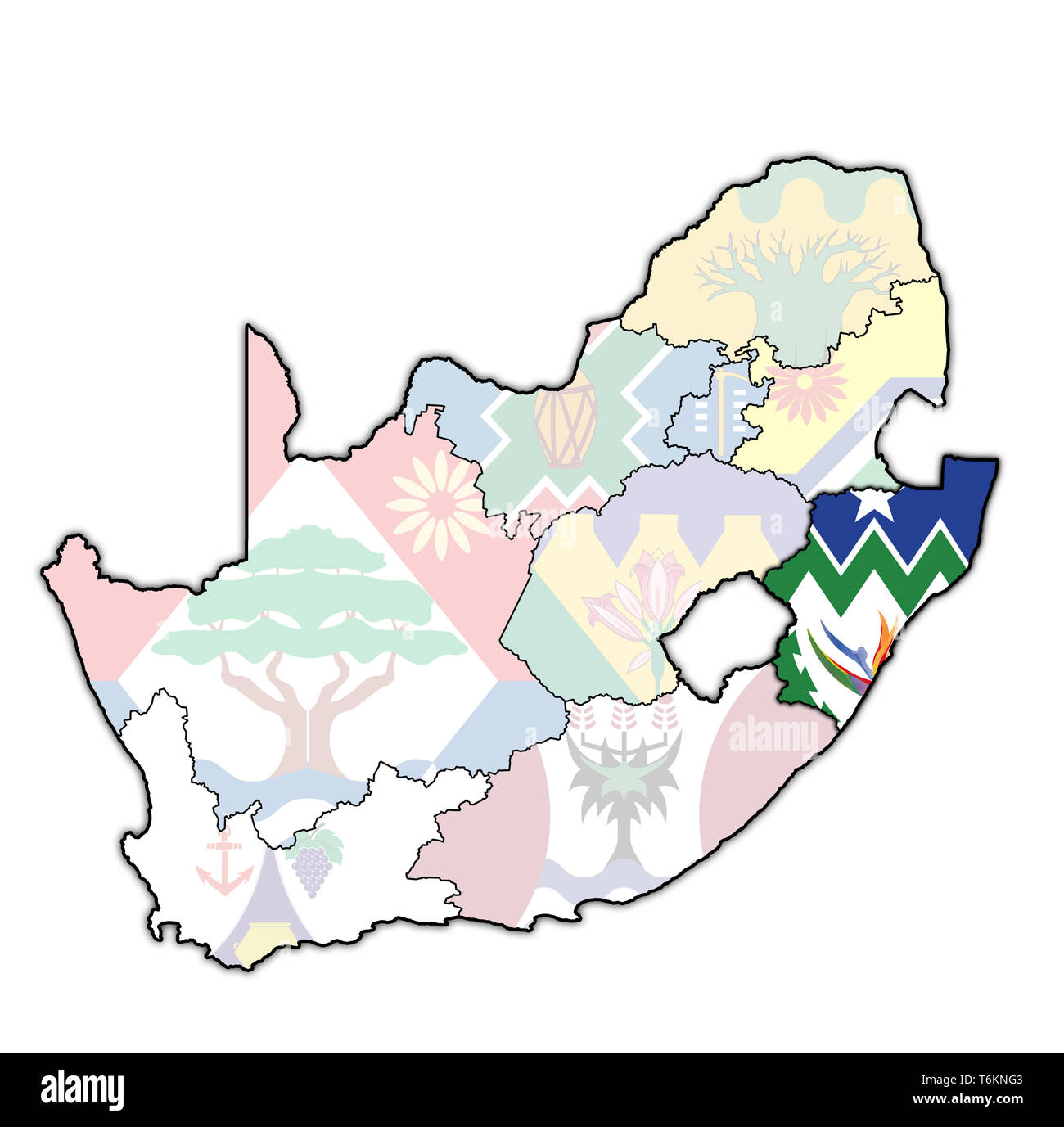 emblem of Kwazulu natal region on map with administrative divisions and ...