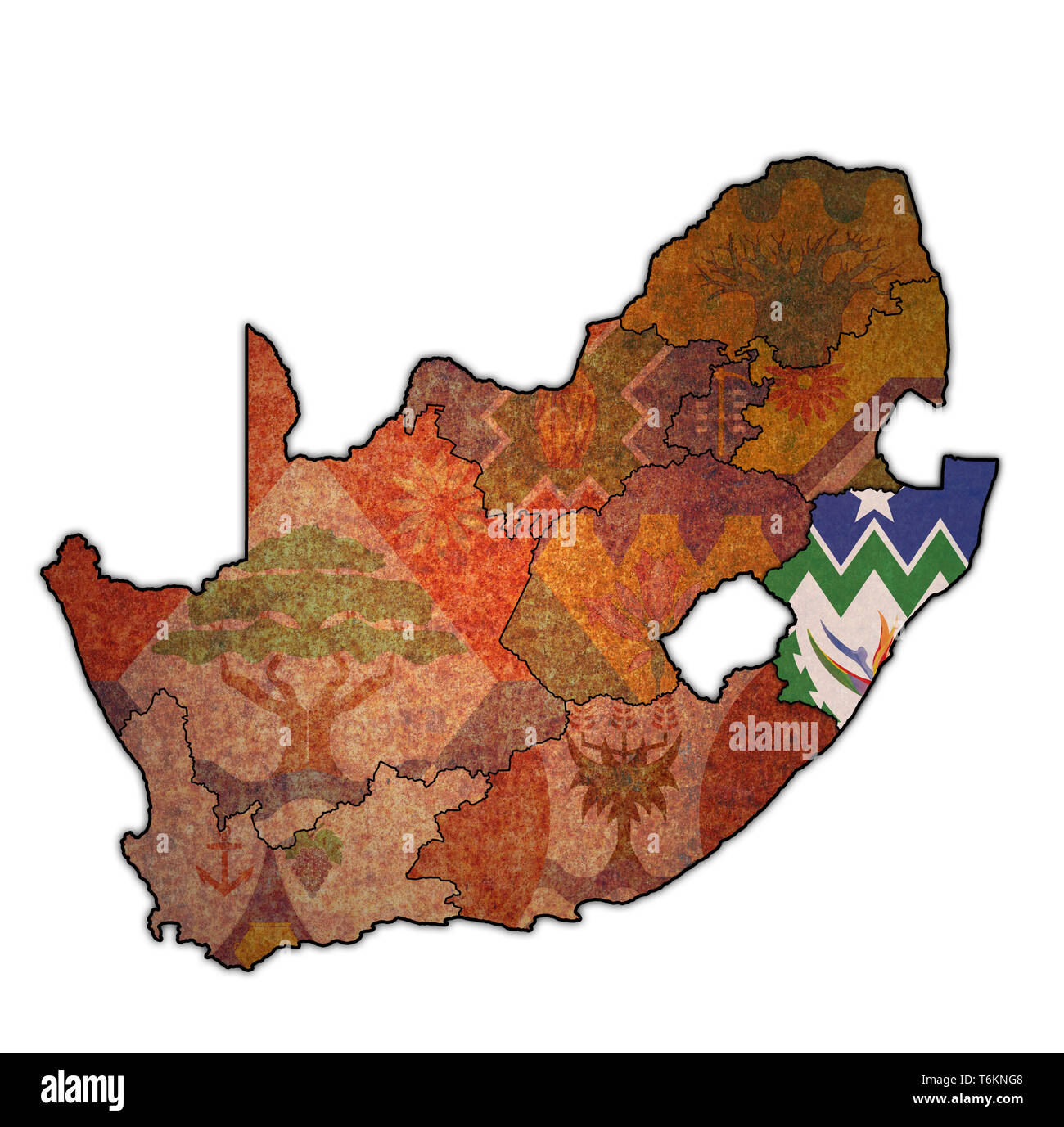 emblem of Kwazulu natal region on map with administrative divisions and ...