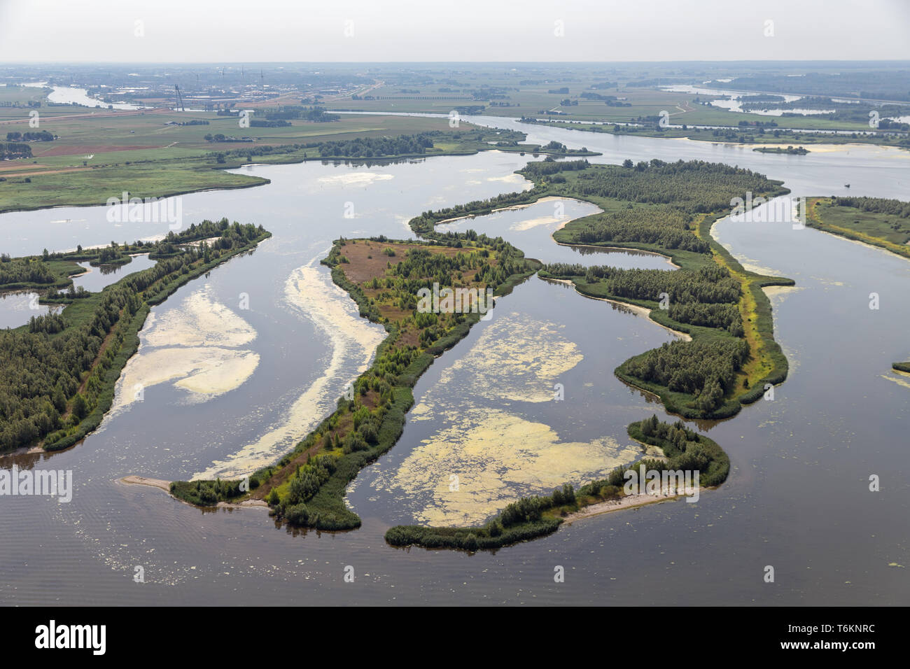 Estuary of Dutch river IJssel with small islands and wetlands Stock ...
