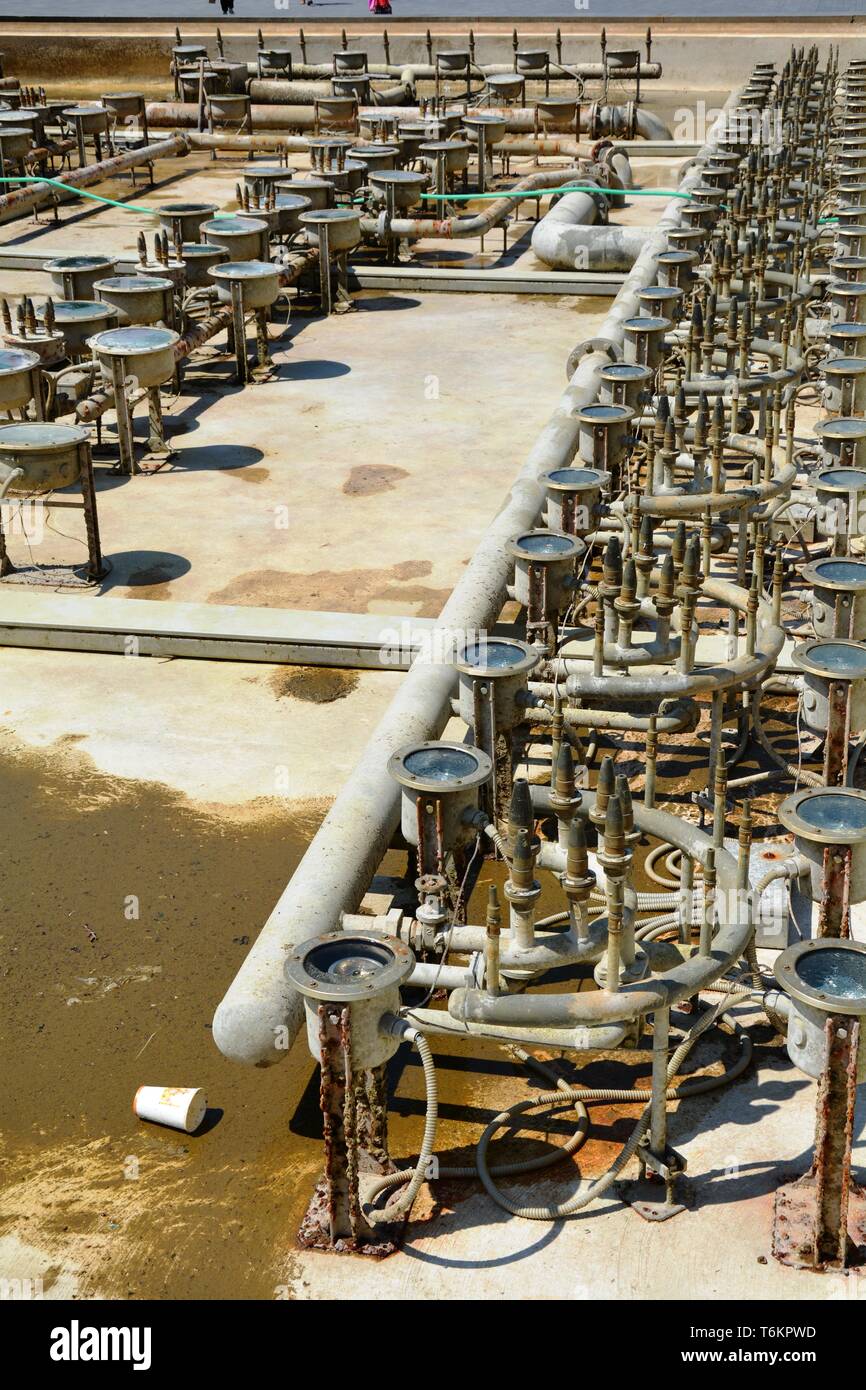an empty fountain, floodlights and piping Stock Photo - Alamy