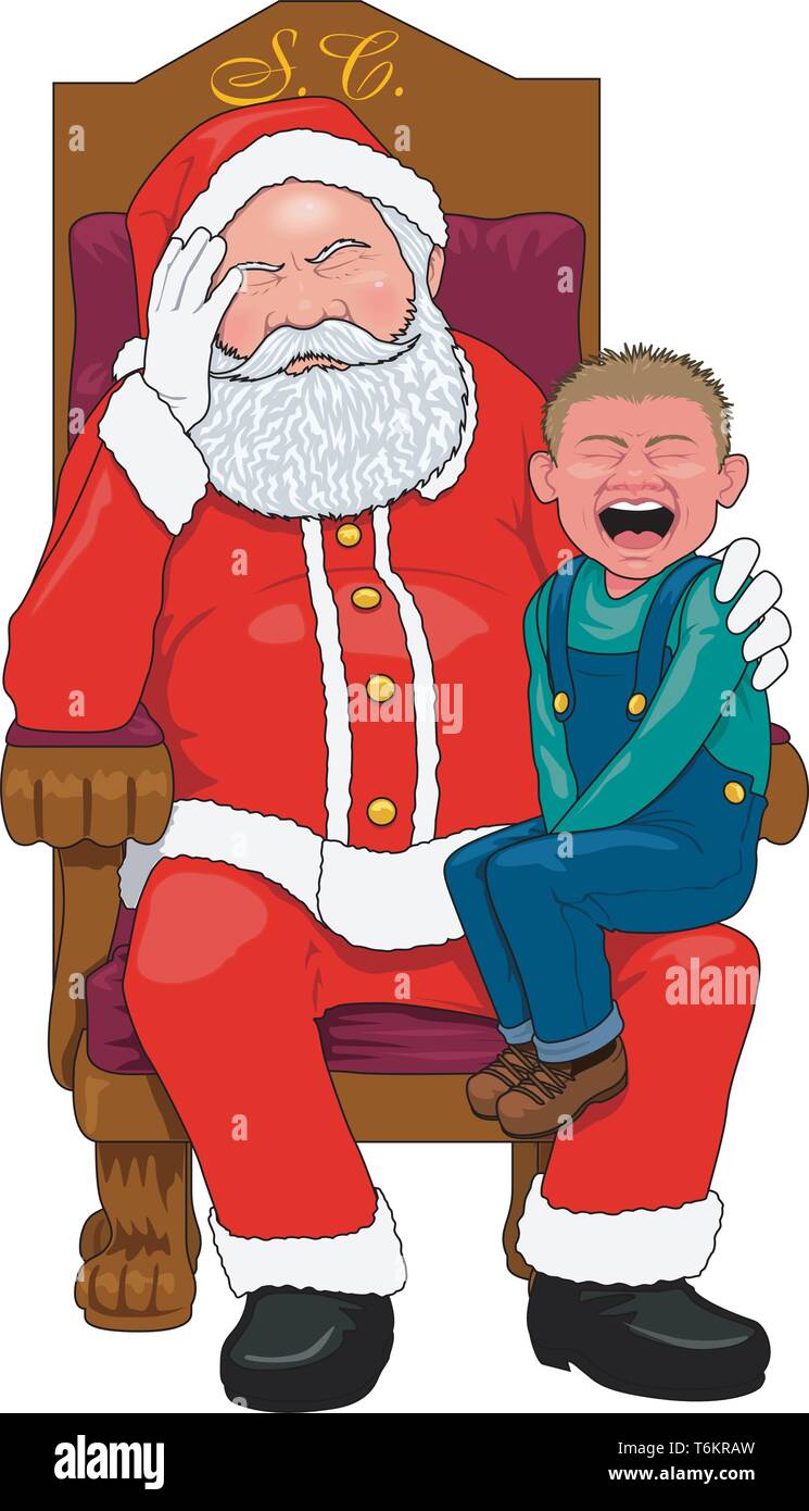 Child crying santa lap Stock Vector Images - Alamy