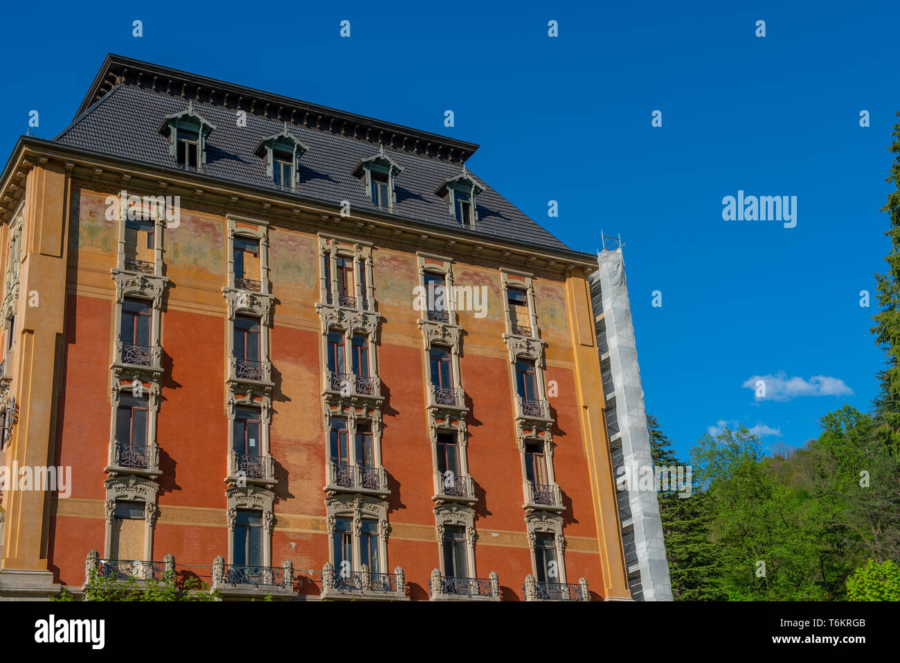 San Pellegrino Terme Italy 28 April 2019: Restructuring of an old ...