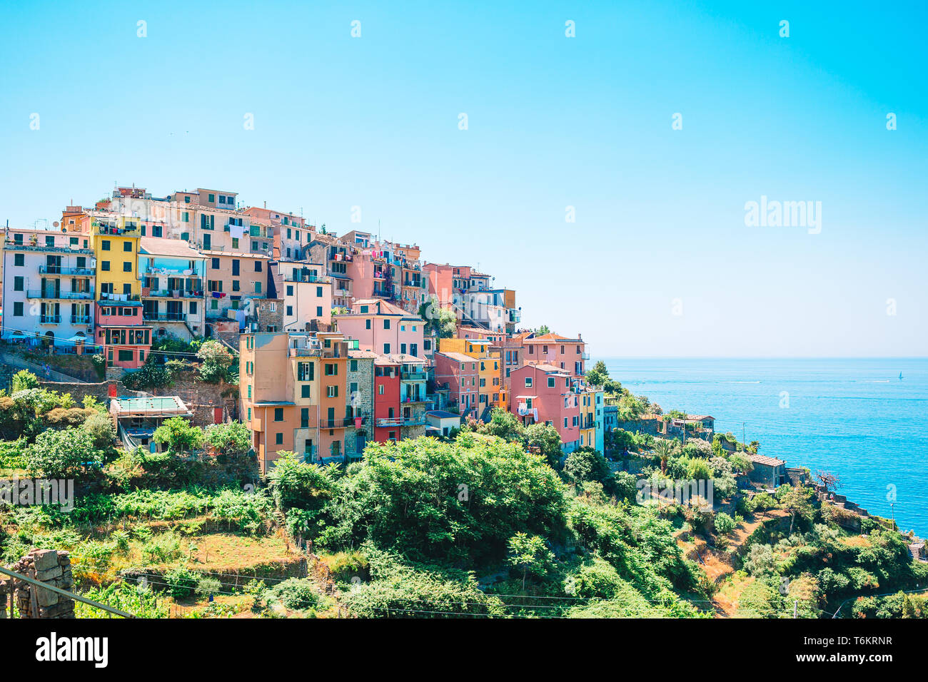 Stunning view of the beautiful and cozy village of Corniglia in the ...