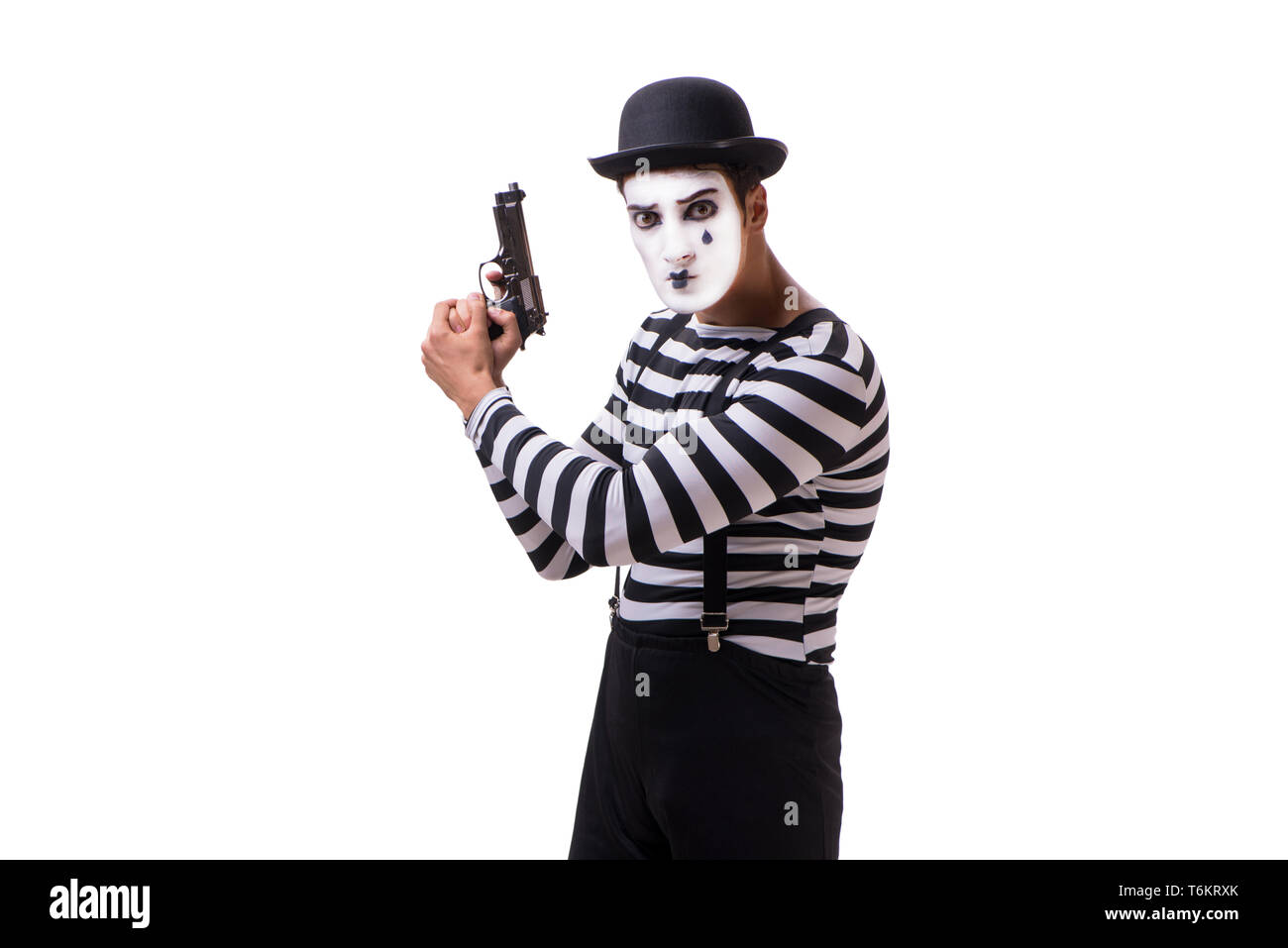 Mime with handgun isolated on white background Stock Photo - Alamy