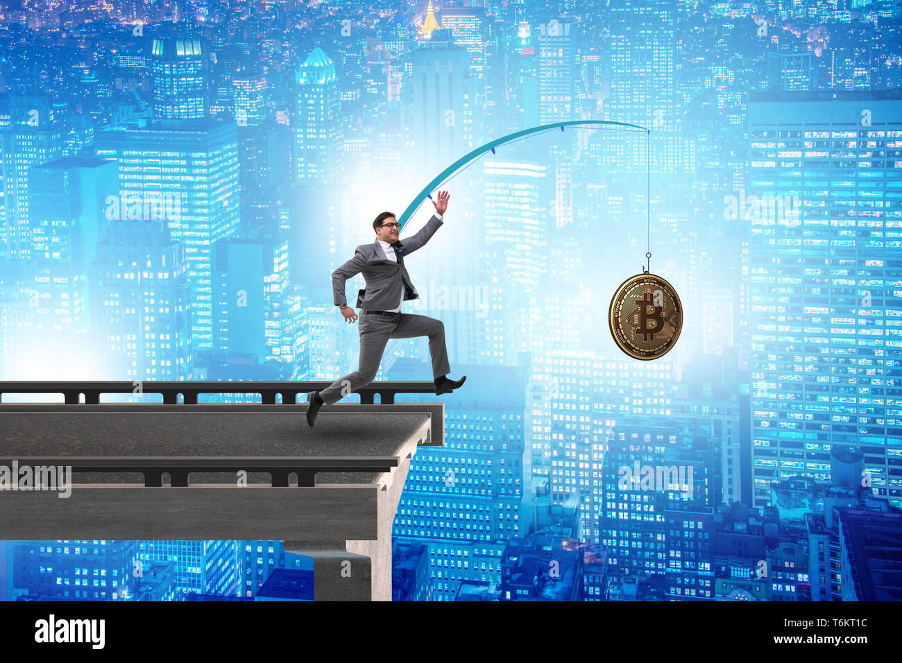 Businessman chasing money on fishing rod Stock Photo - Alamy
