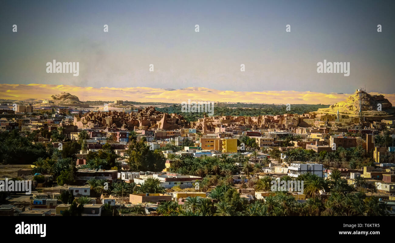 Panorama of old city Shali and mountain Dakrour , Siwa oasis, Egypt ...