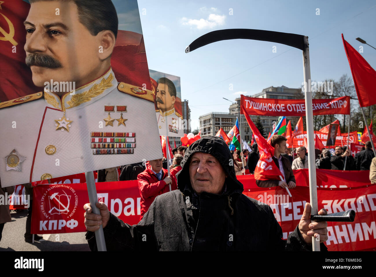 A man takes part in a march held by the Russian Communist Party (KPRF ...