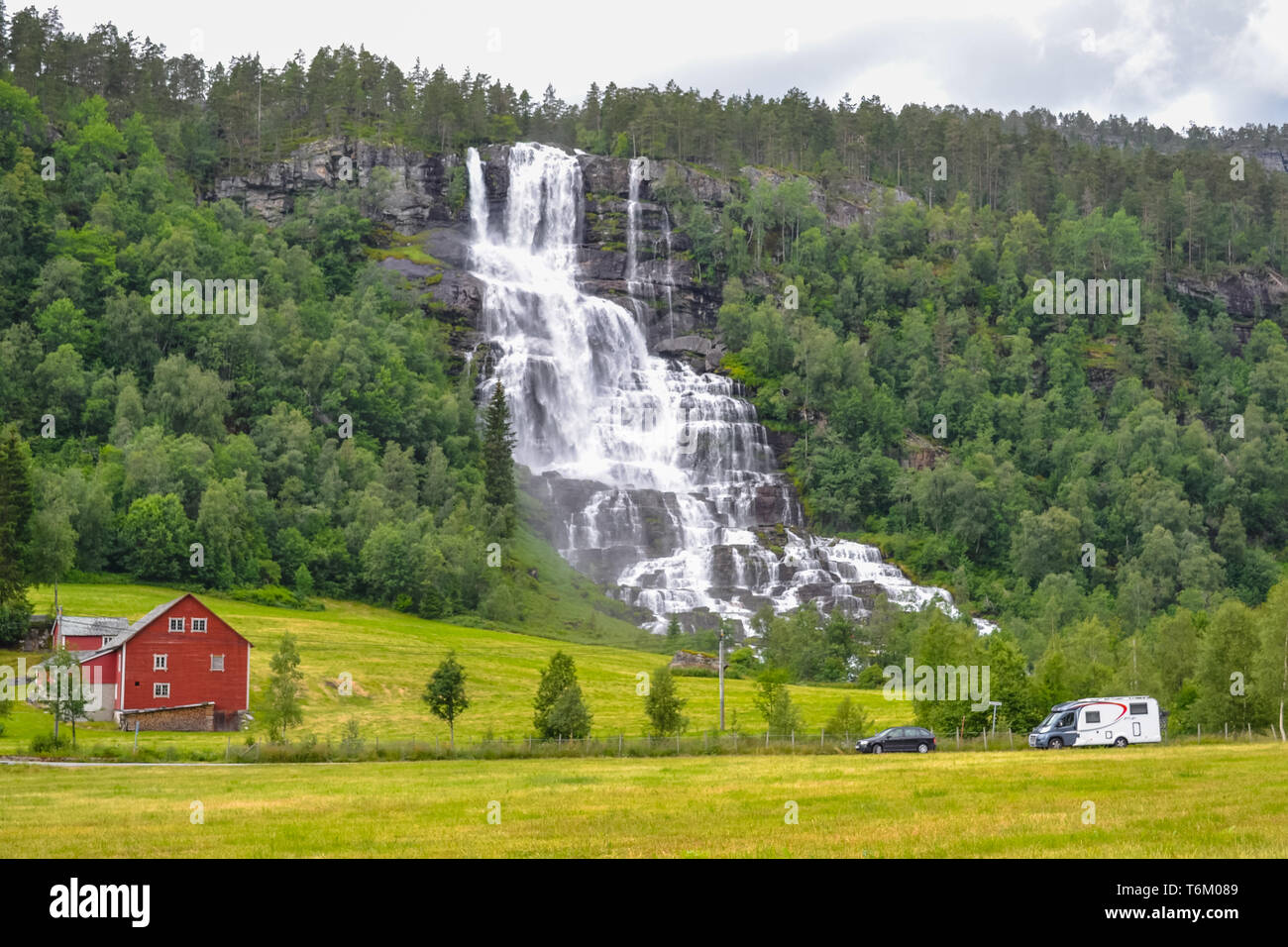 Tvindefossen Waterfall is a gorgeous 152m waterfall near Voss tumbling ...