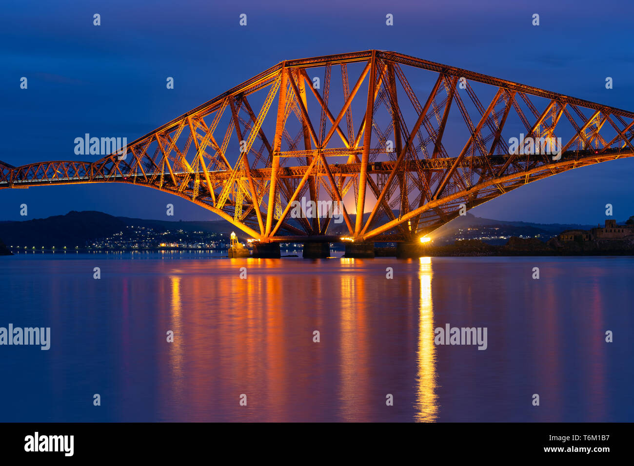 Evening view Forth Bridge over Firth of Forth in Scotland Stock Photo ...