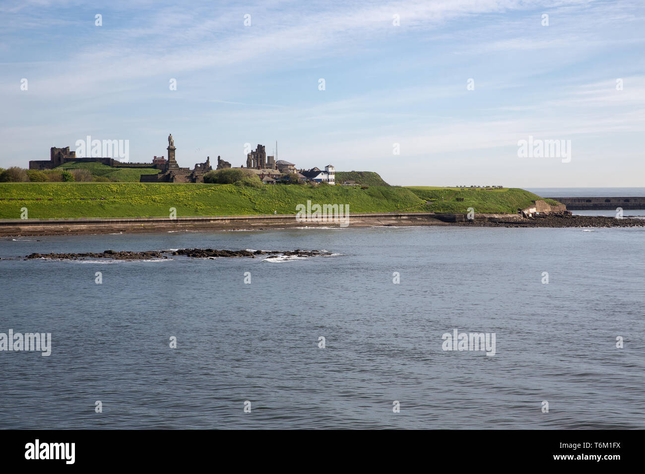 Tynemouth Castle near harbor Newcastle in England seen from ferry Stock ...