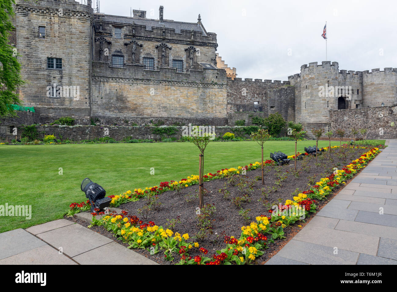 Courtyard Scottish Stirling Castle with garden and flower bed Stock ...