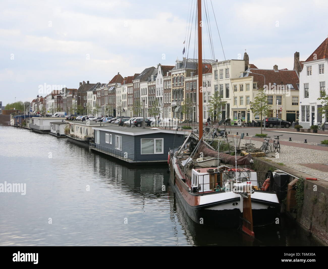 Canal-side view at Middelburg showing the 17th century merchants houses ...