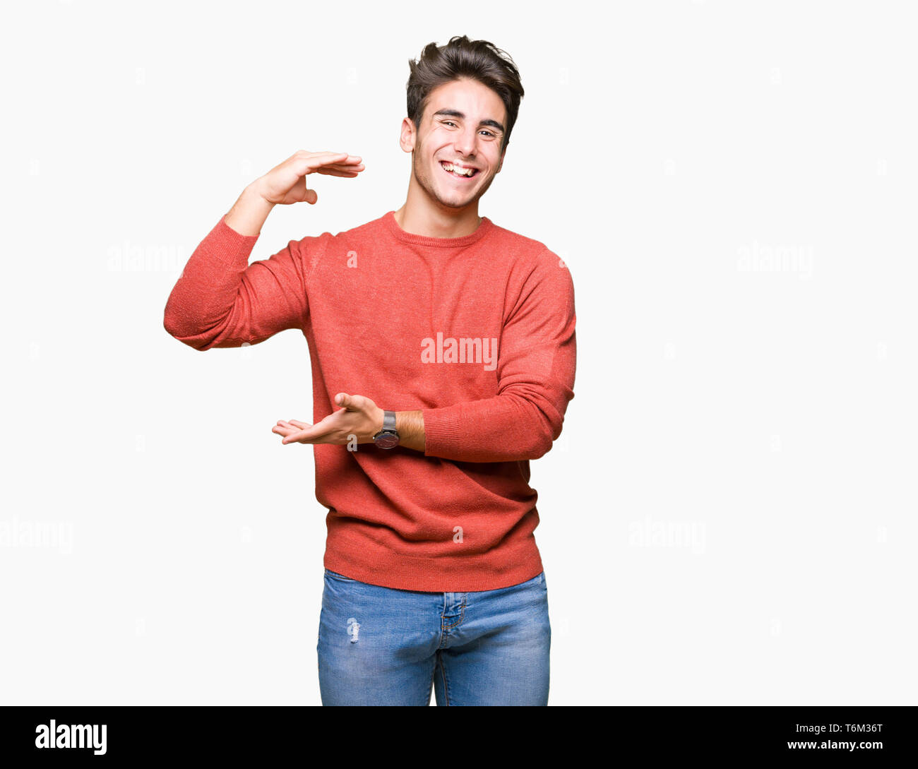 Young handsome man over isolated background gesturing with hands ...