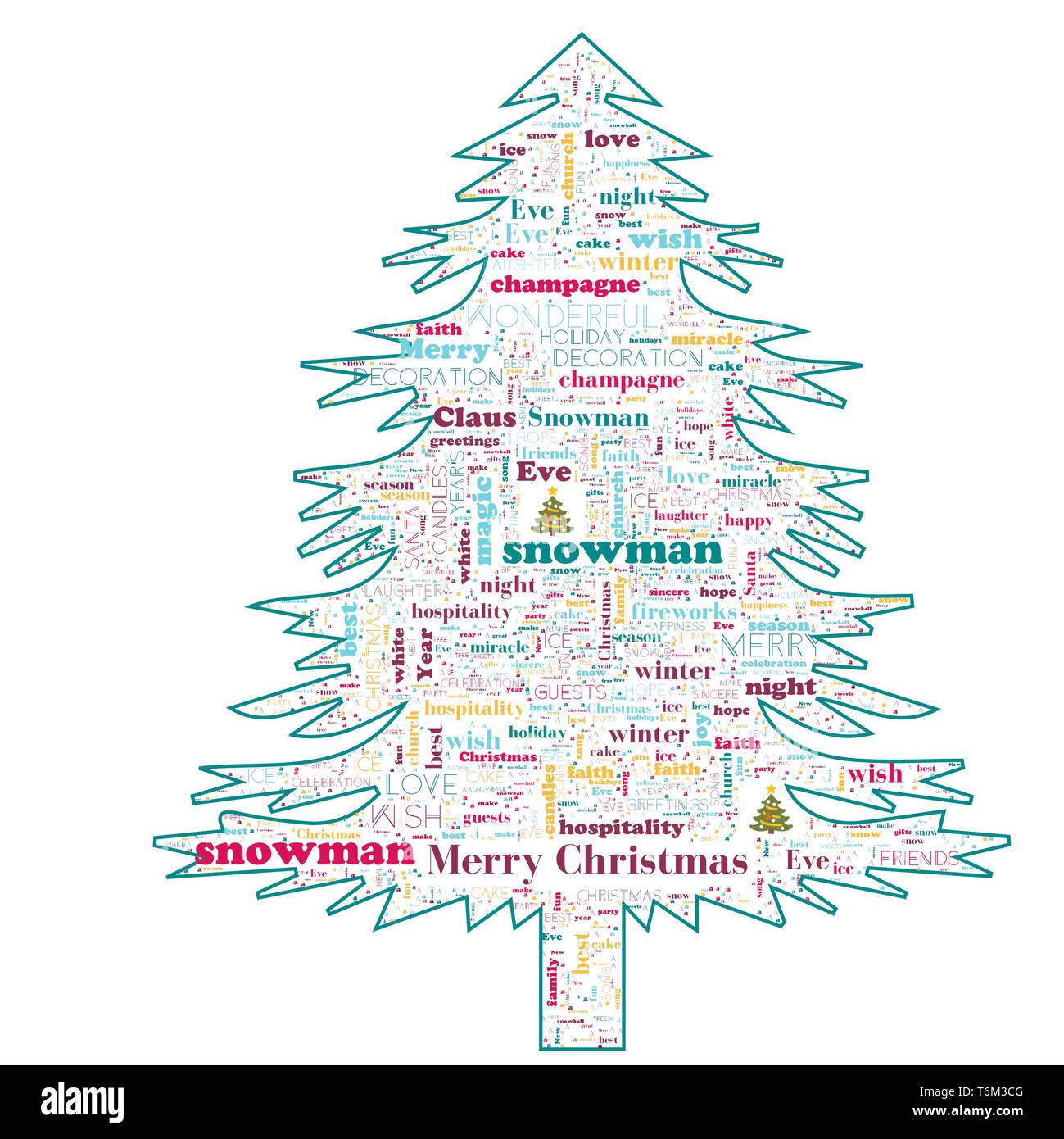 Merry Christmas word cloud in tree shape Stock Photo - Alamy