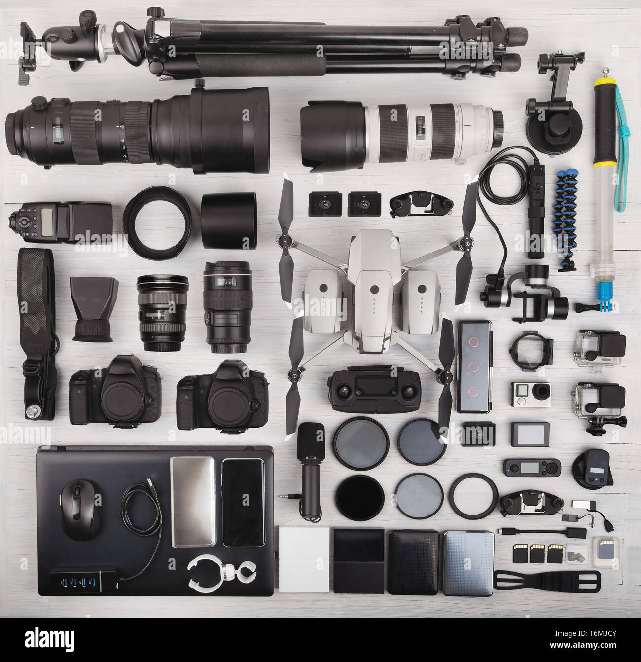 top view of complete photographer professional equipment Stock Photo ...