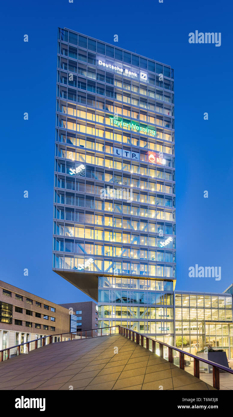 EINDHOVEN-MARCH 29, 2019. The Kennedy tower at twilight. The office ...