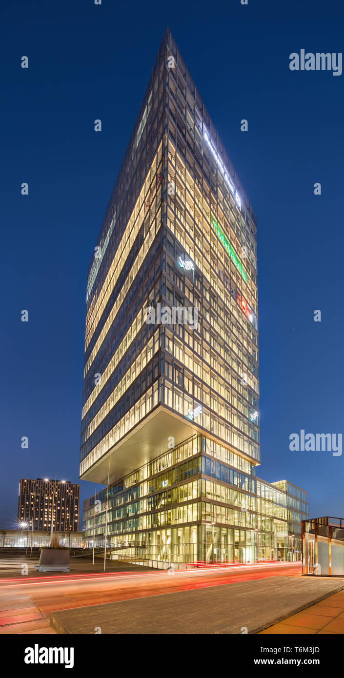 EINDHOVEN-MARCH 29, 2019. The Kennedy tower at twilight. The office ...