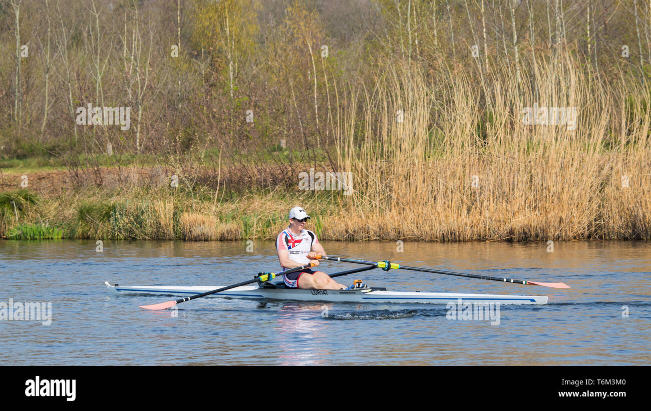 Male rower in canal. Rowing is a non-weight bearing sports that ...