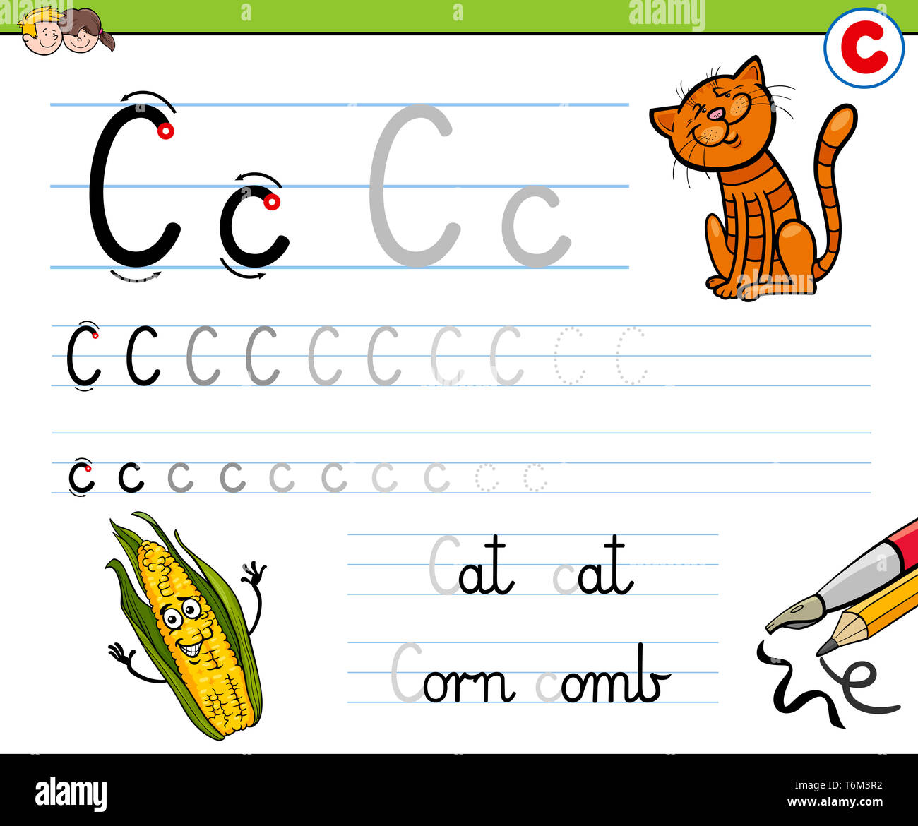 how to write letter C workbook for children Stock Photo - Alamy