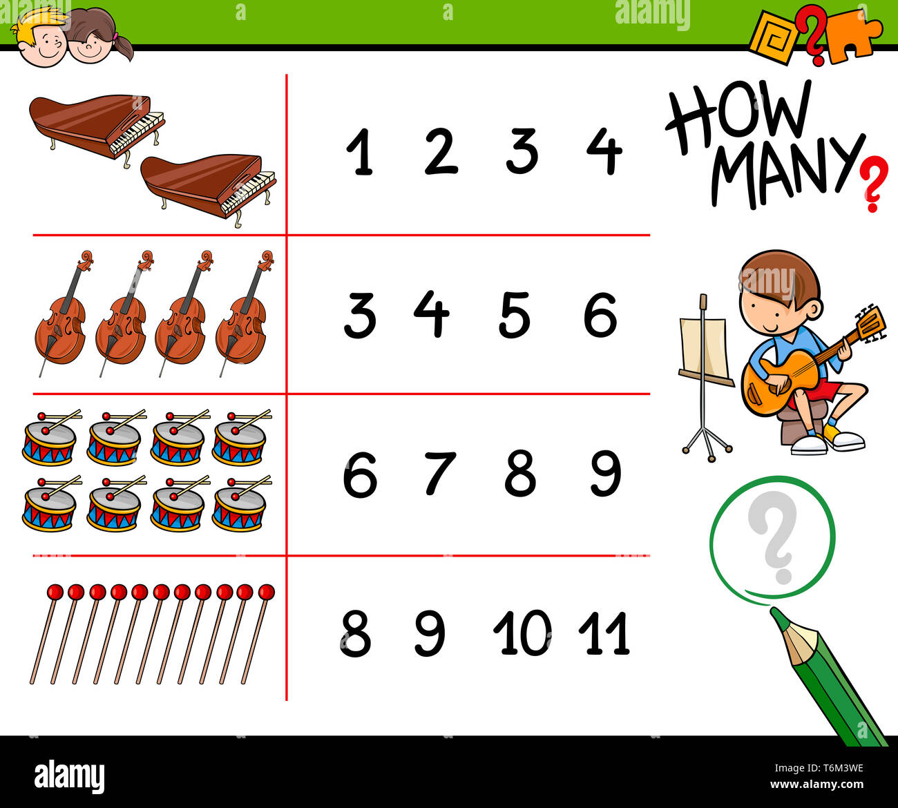 how many musical instruments counting game Stock Photo - Alamy