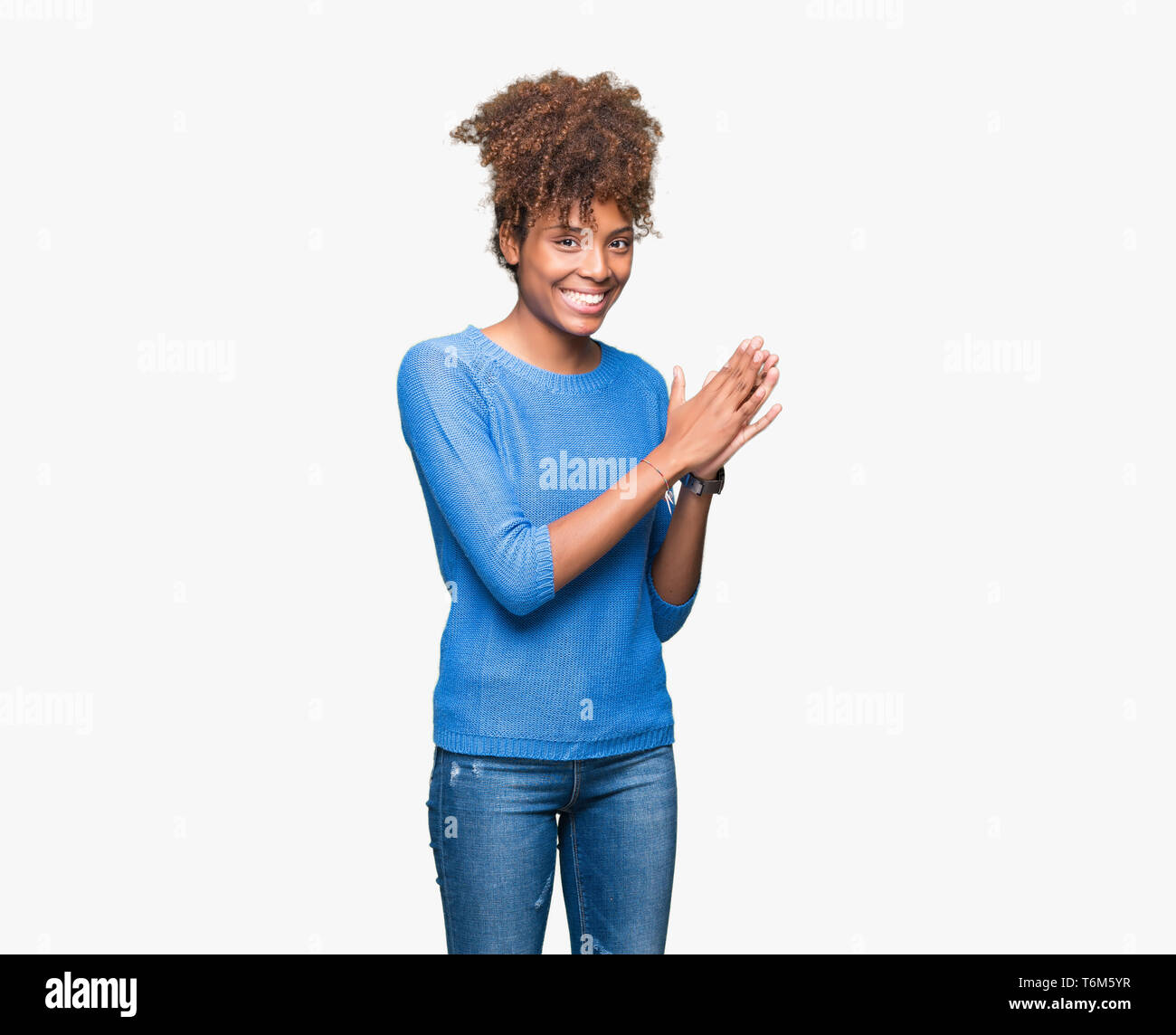 Beautiful young african american woman over isolated background ...