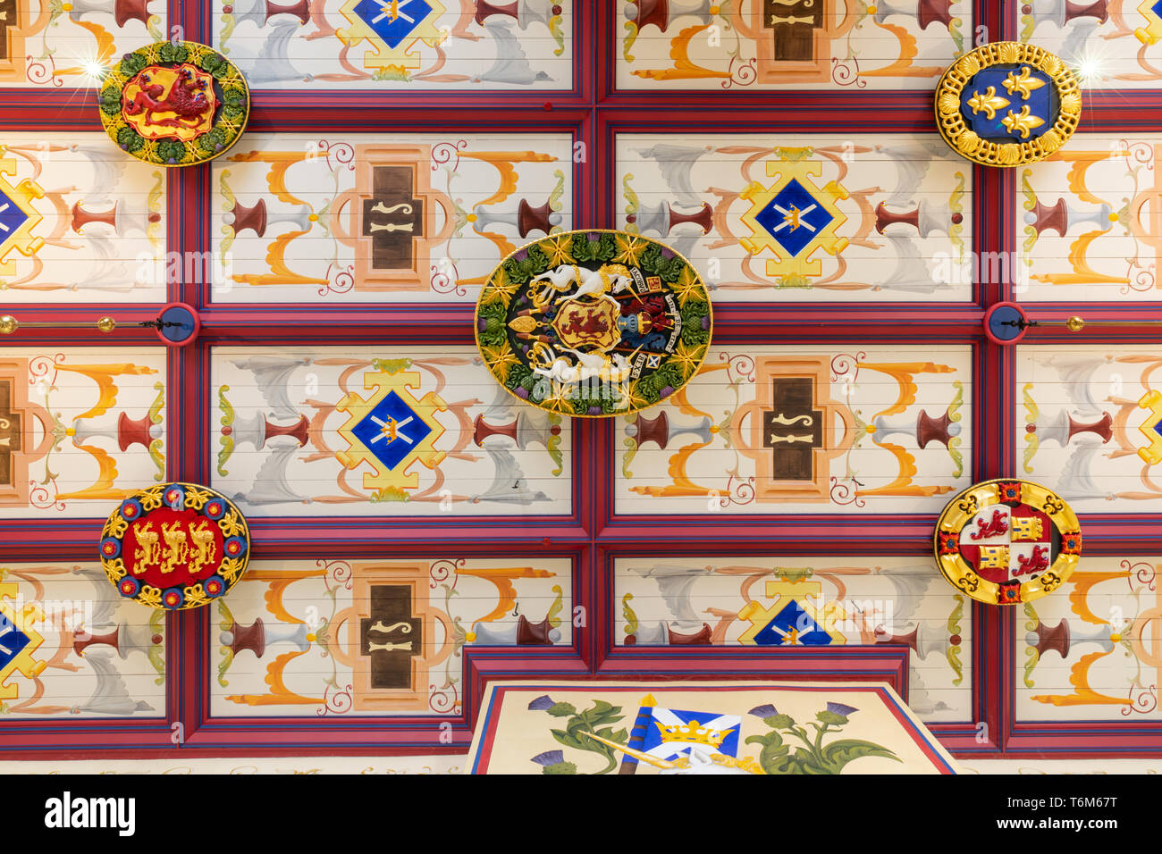 Medieval room of Stirling Castle with decorated ceiling Stock Photo - Alamy
