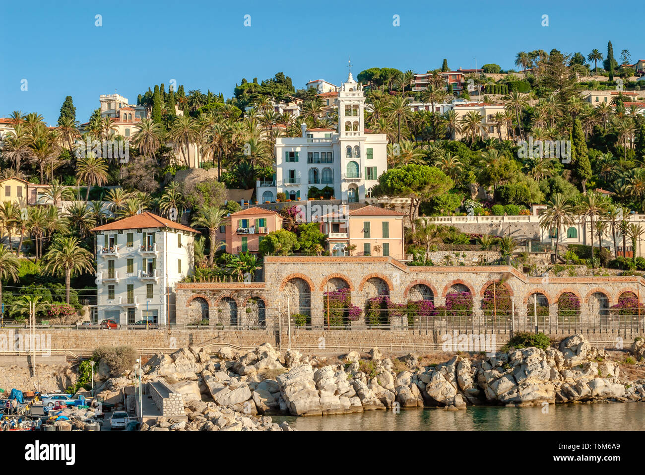 Marina and waterfront of Bordighera, Liguria, North West Italy Stock ...