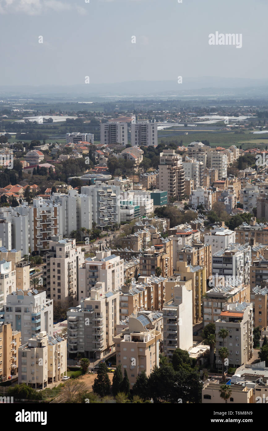 Aerial view of a residential neighborhood in a city during a cloudy and ...