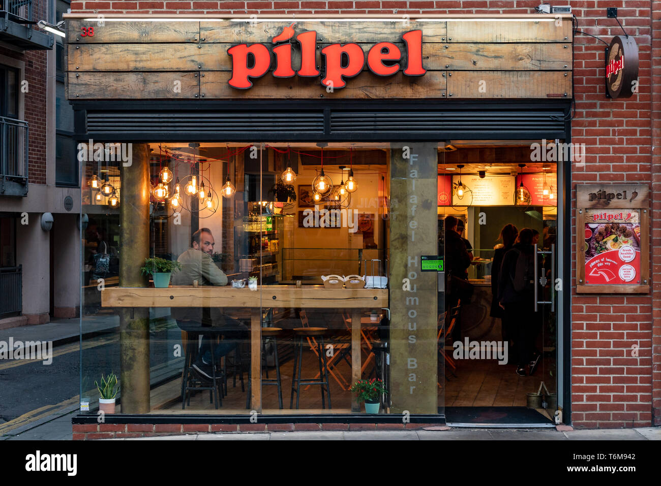 LONDON, UK - APRIL 1, 2019: Pilpel Shopfront in Central London, Falafel ...