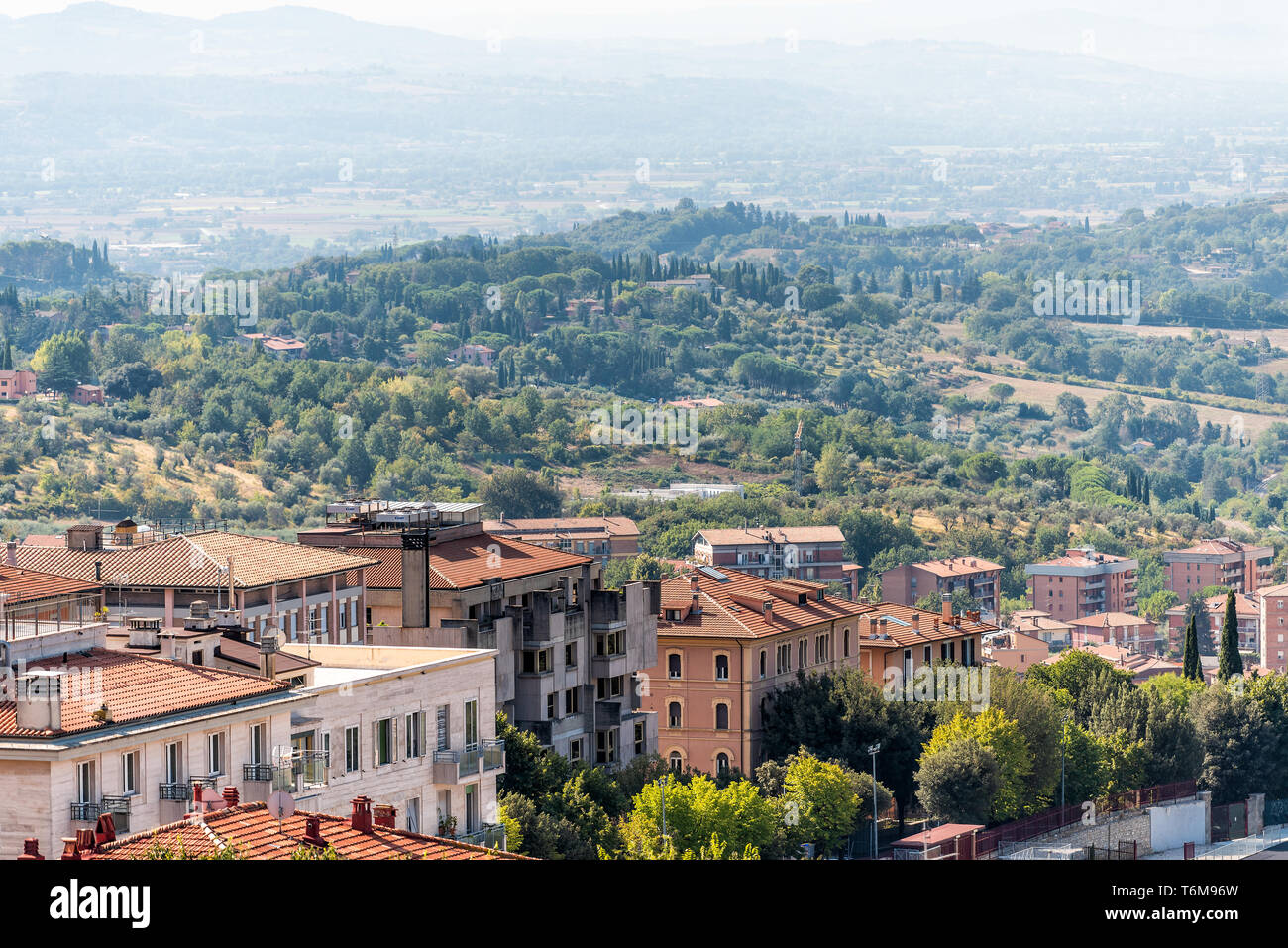 Perugia in Umbria, Italy cityscape skyline view of rooftops of town ...