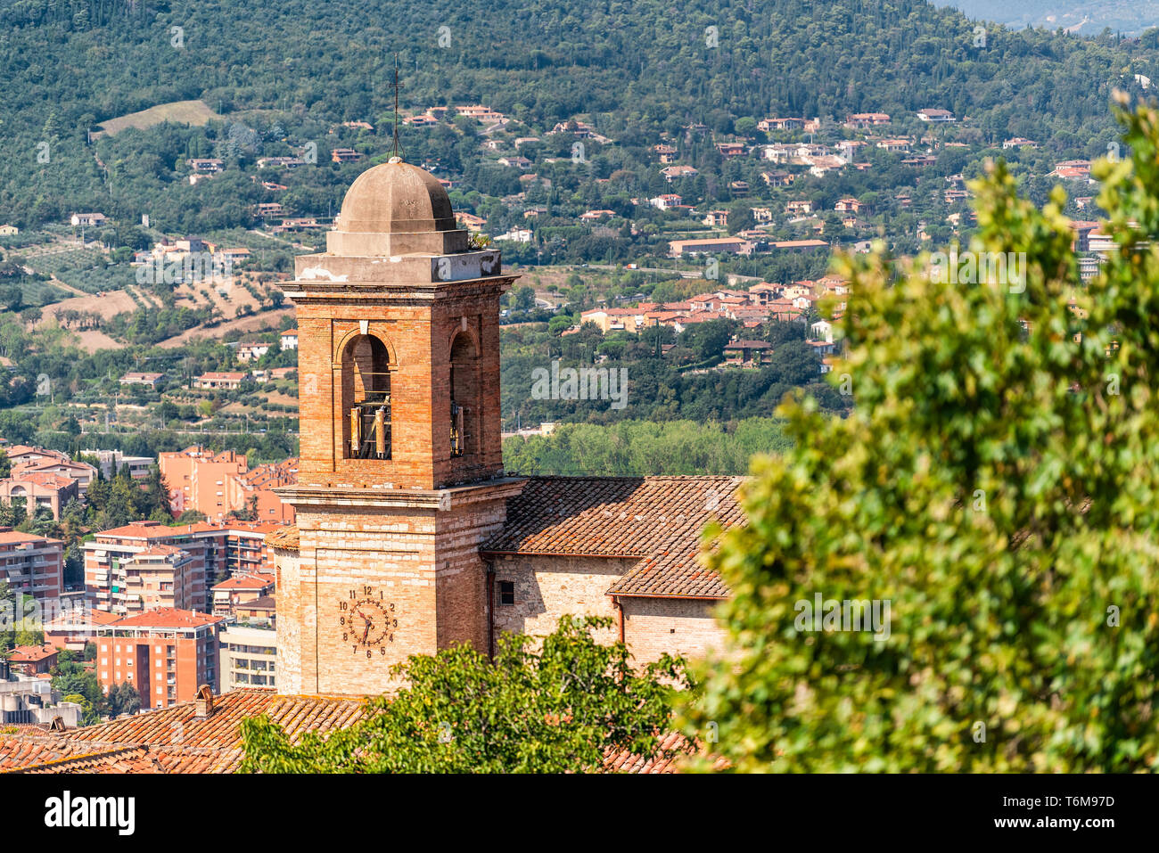 Perugia, Umbria, Italy historic old medieval Etruscan church bell tower ...