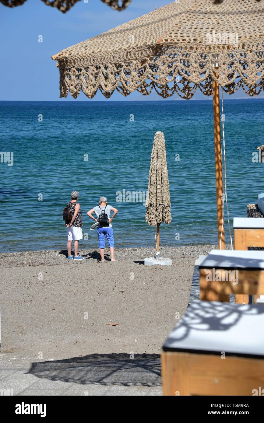 Ladies having a walk at the beach, gazing at the sea, Hersonissos ...