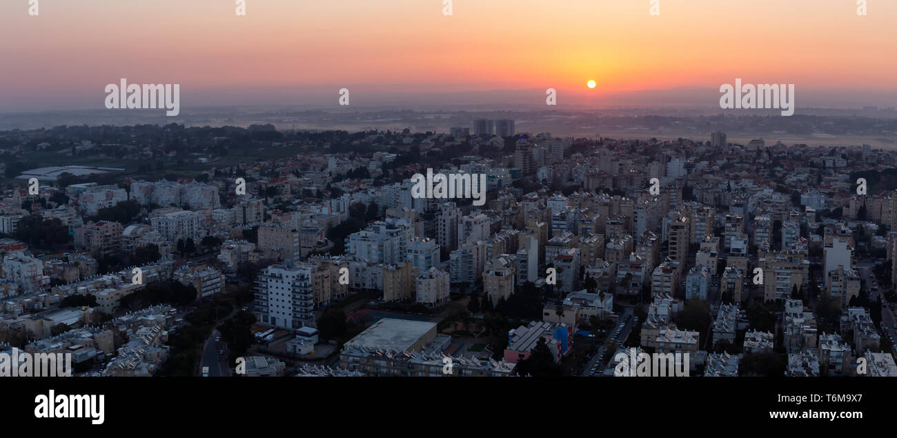 Aerial panoramic view of a residential neighborhood in a city during a ...