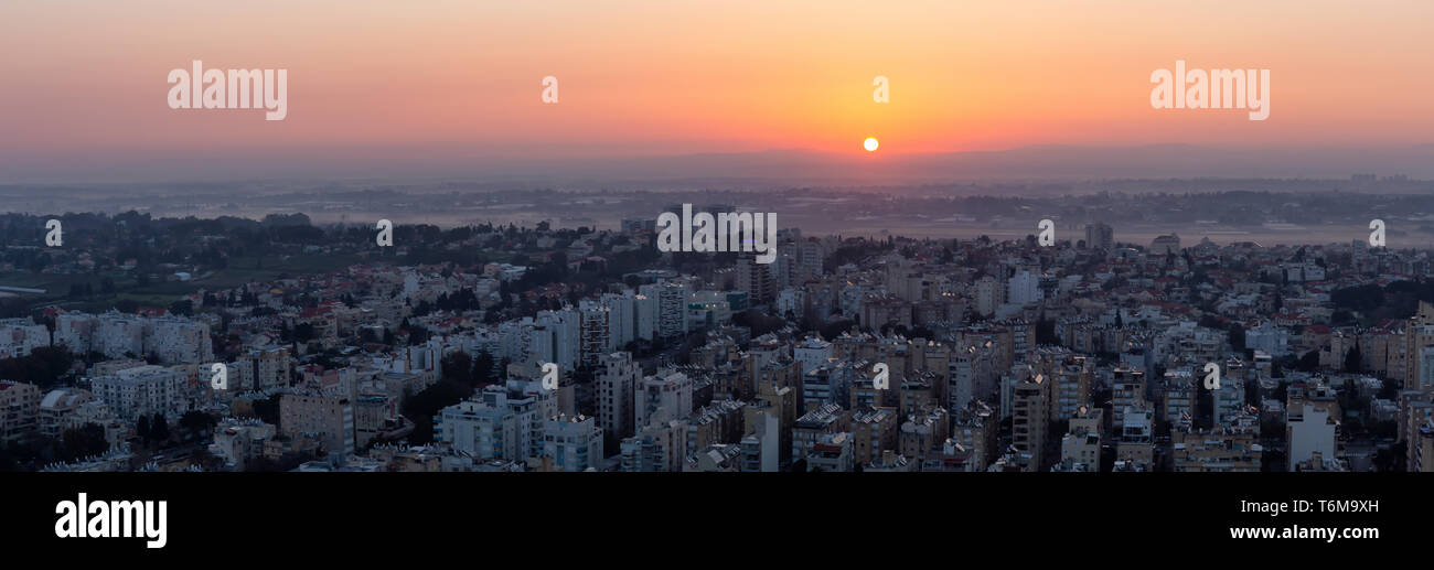 Aerial panoramic view of a residential neighborhood in a city during a ...