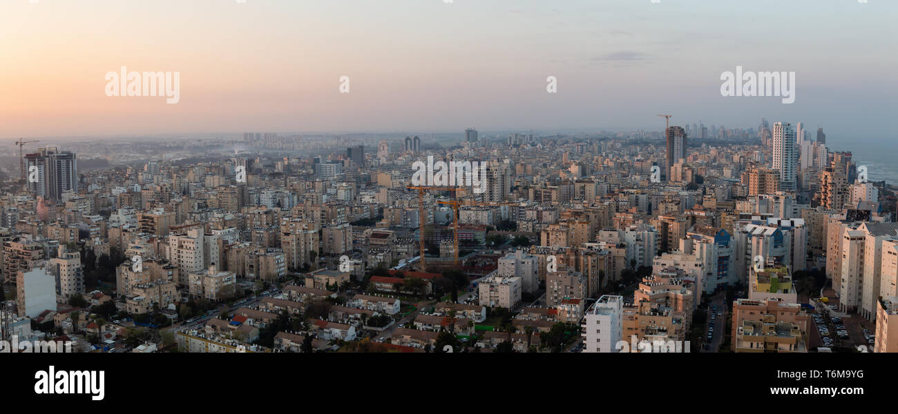Aerial panoramic view of a residential neighborhood in a city during a ...