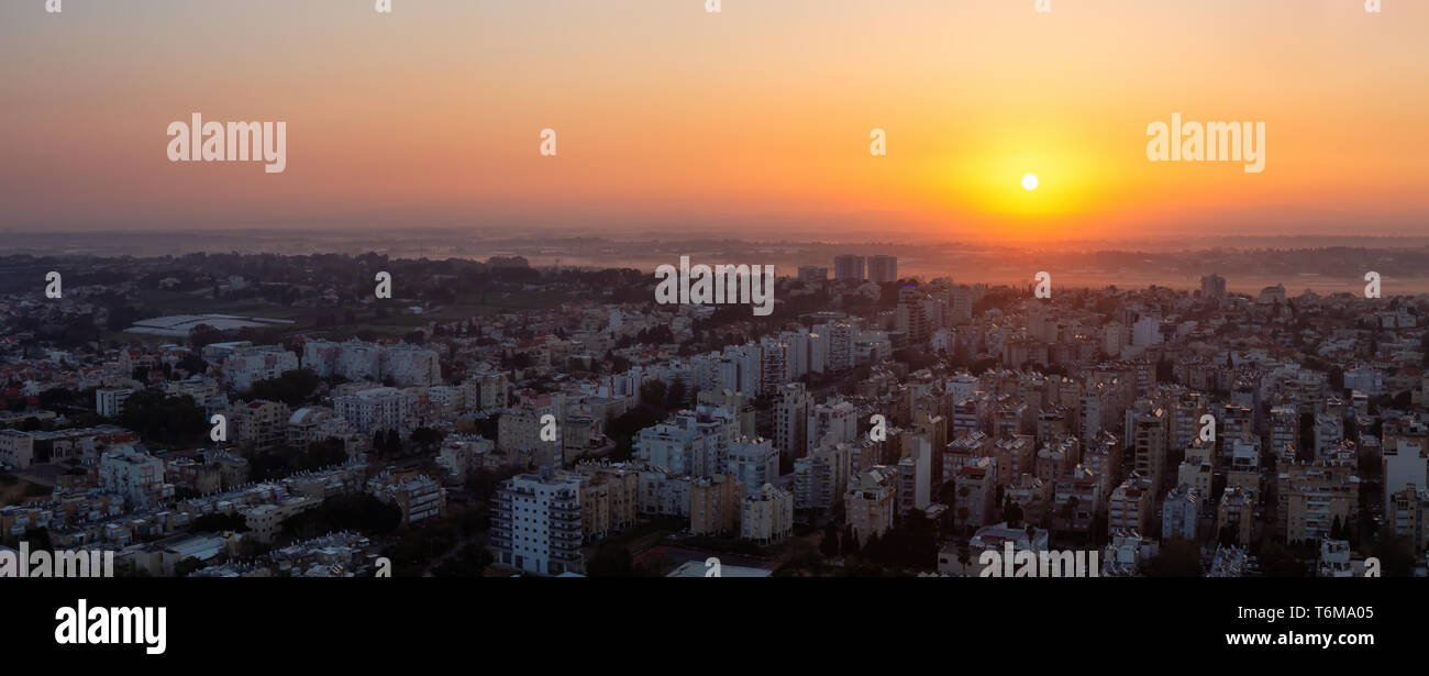 Aerial panoramic view of a residential neighborhood in a city during a ...