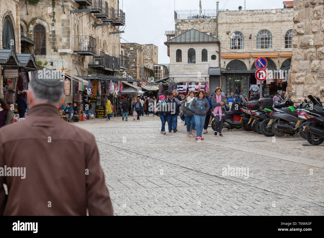 Old City, Jerusalem, Israel - April 2, 2019: Crowds of people in the ...