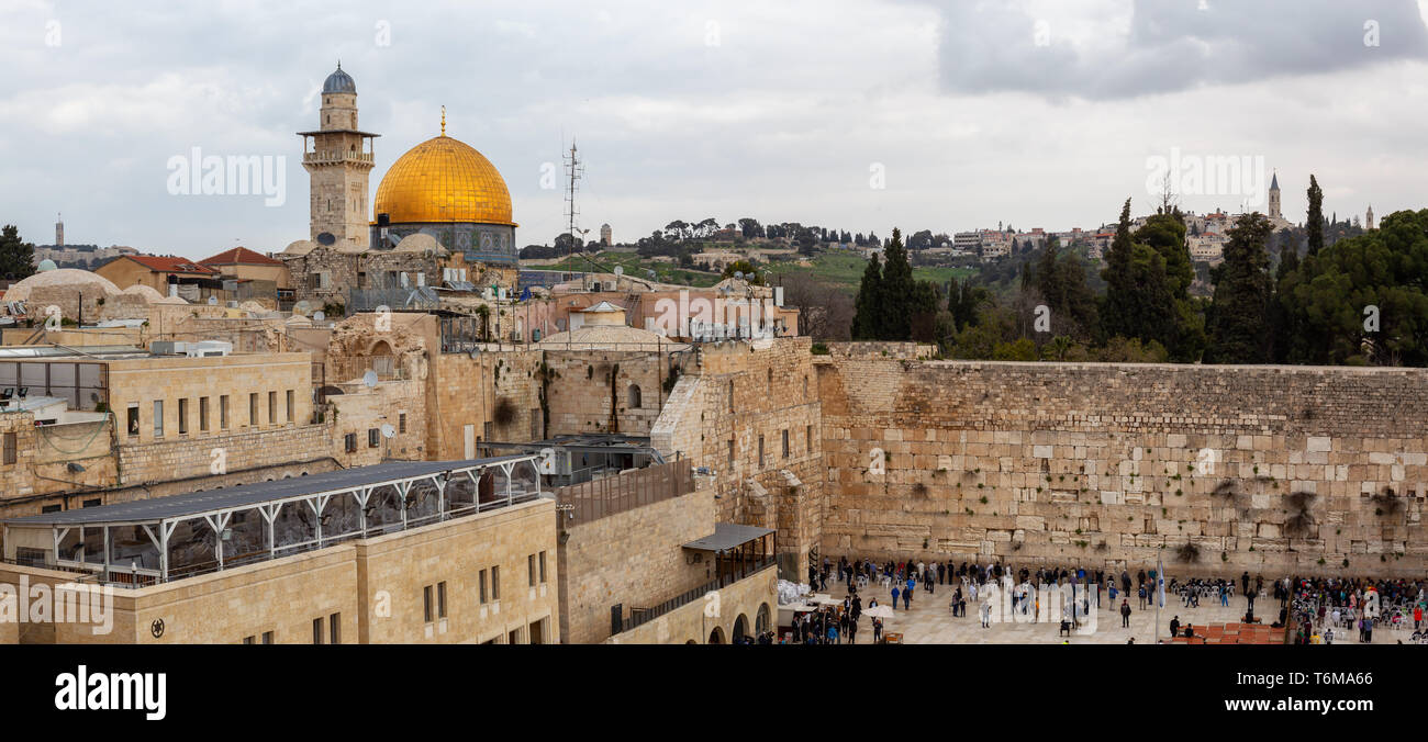 Jerusalem, Israel - April 2, 2019: Aerial panoramic View from above of ...