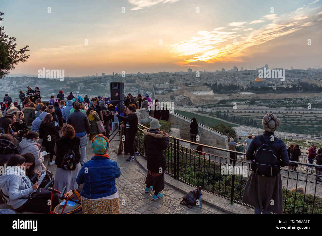 Jerusalem, Israel - April 4, 2019: Crowd of poeple are gathered to ...