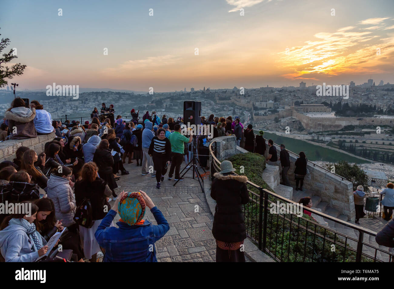 Jerusalem, Israel - April 4, 2019: Crowd of poeple are gathered to ...