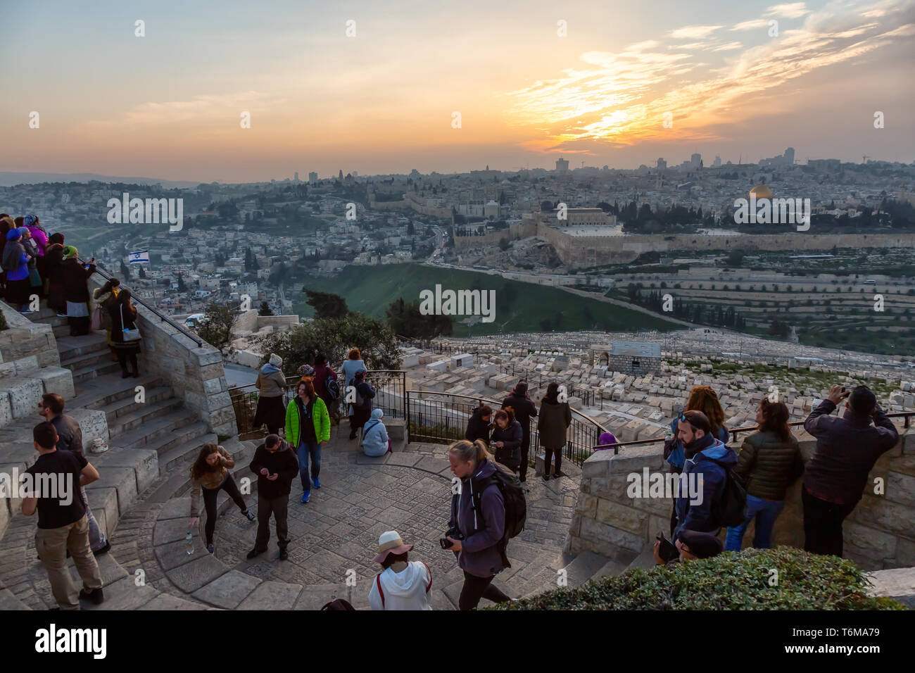 Jerusalem, Israel - April 4, 2019: Crowd of poeple are gathered to ...