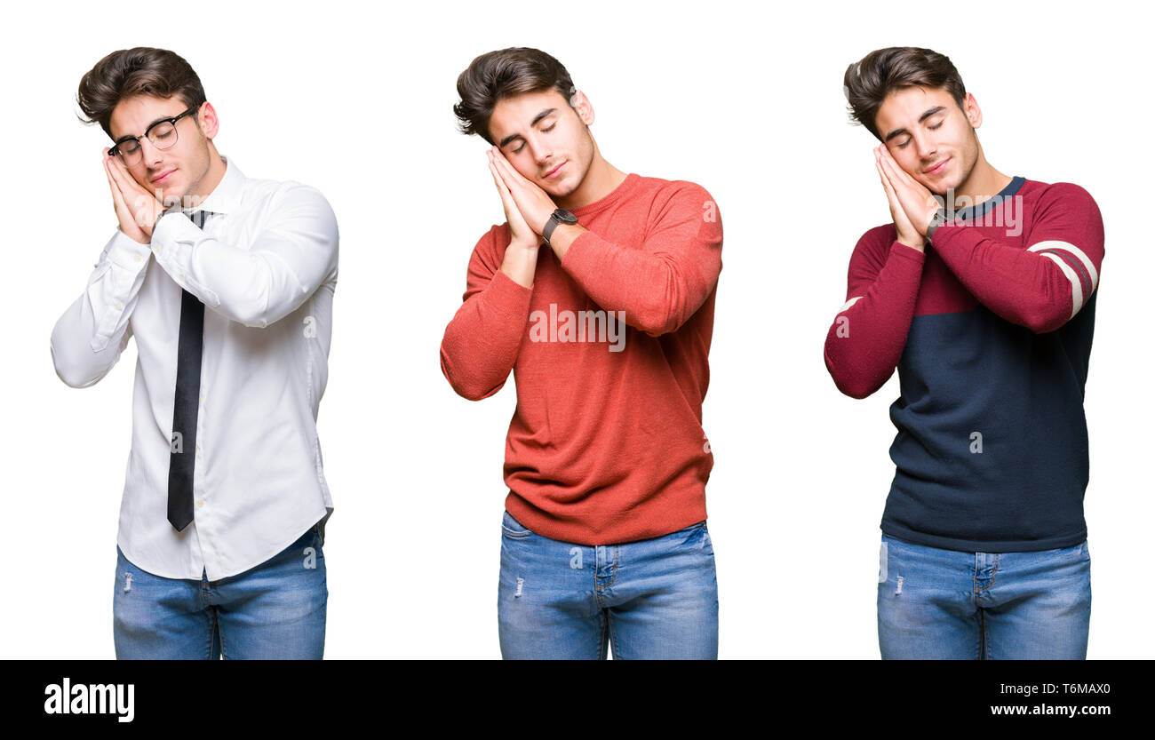 Collage of young handsome business man over isolated background ...