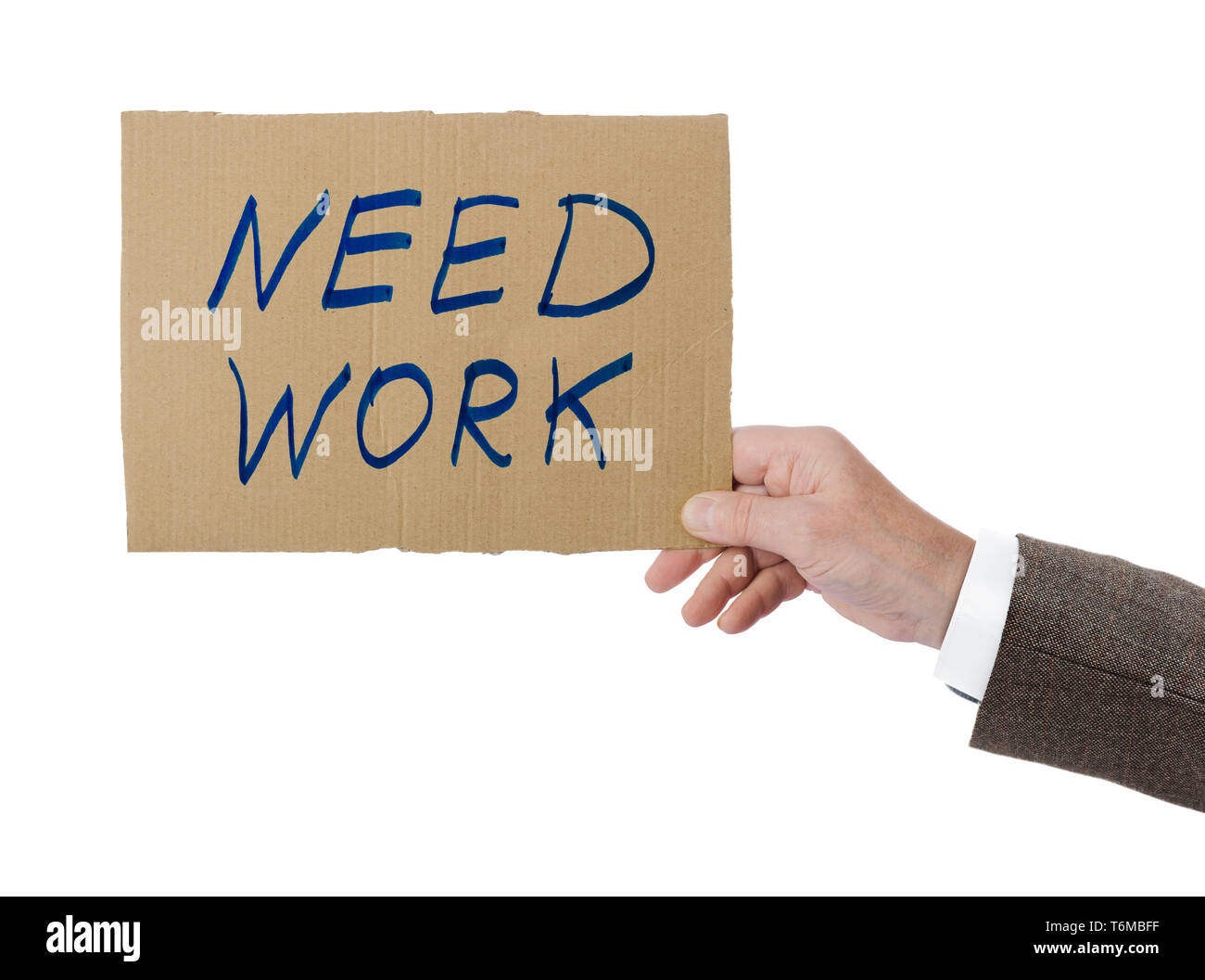 Hand with cardboard Need work Stock Photo - Alamy