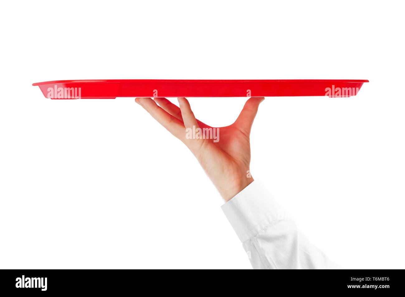 Hand with tray Stock Photo - Alamy