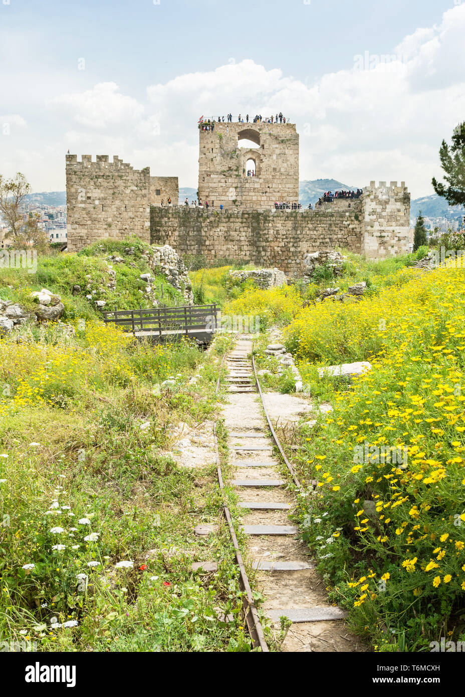 Byblos Crusader castle and old railway line, Jbeil, Lebanon Stock Photo ...