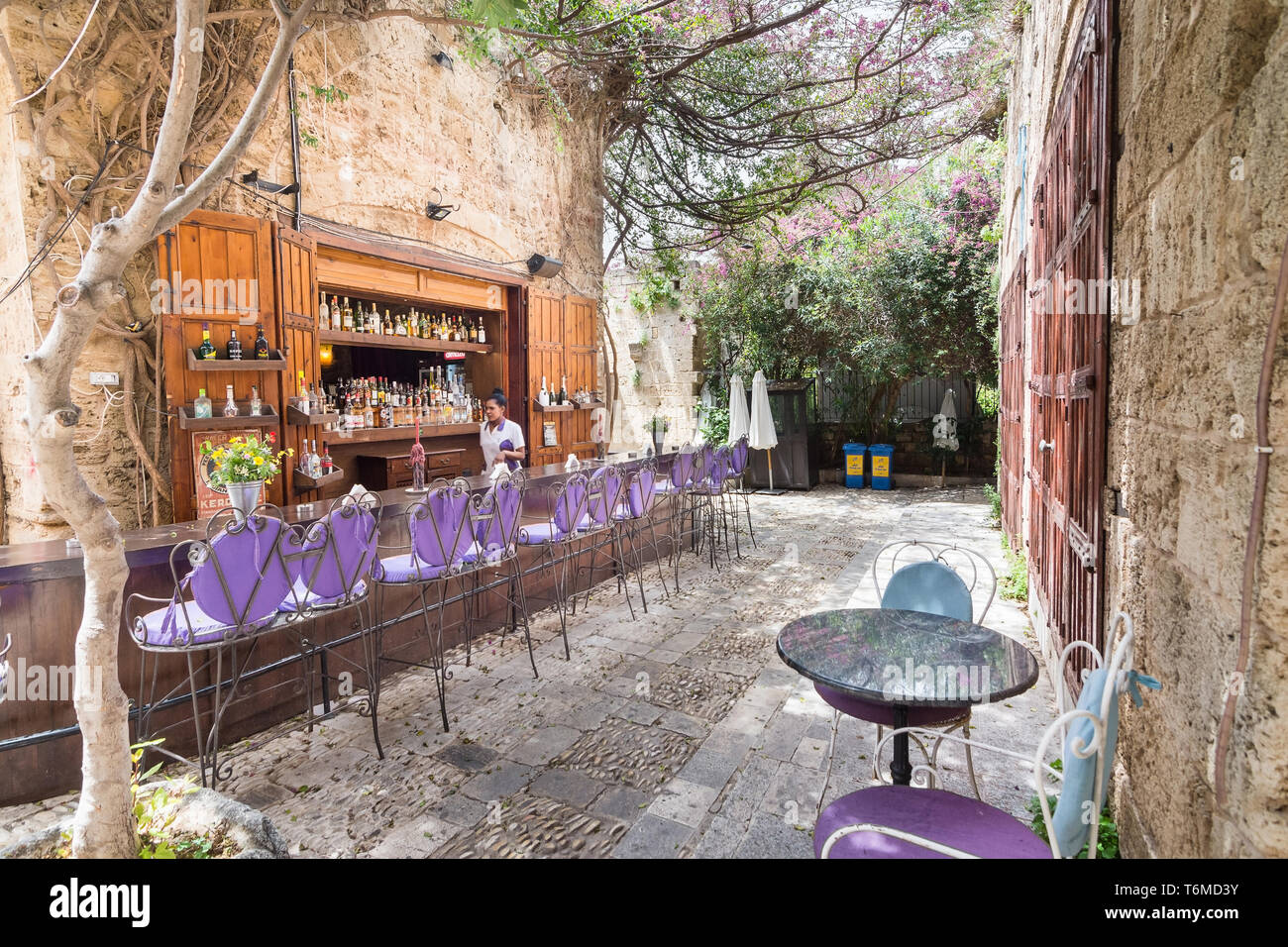 Outdoor bar in Byblos old souk, Jbeil, Lebanon Stock Photo - Alamy