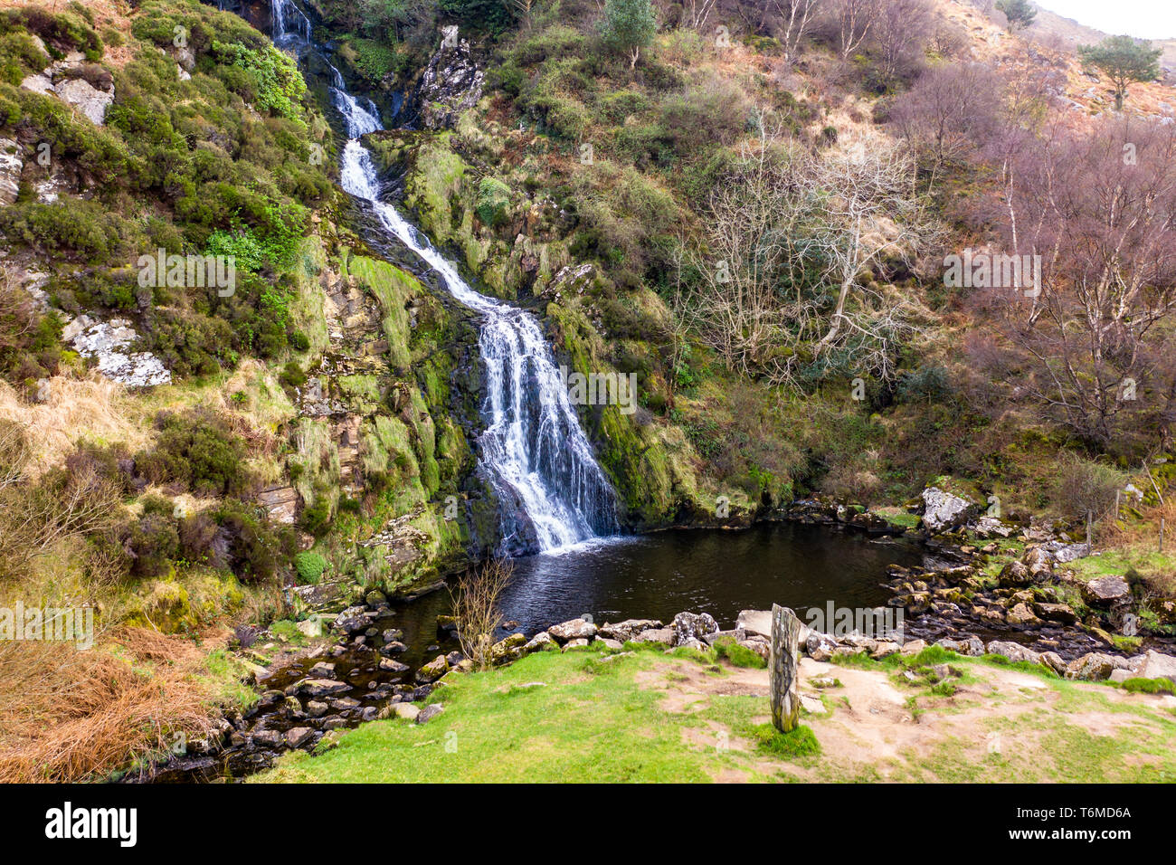 Aerial of Assaranca Waterfall in County Donegal - Ireland Stock Photo ...