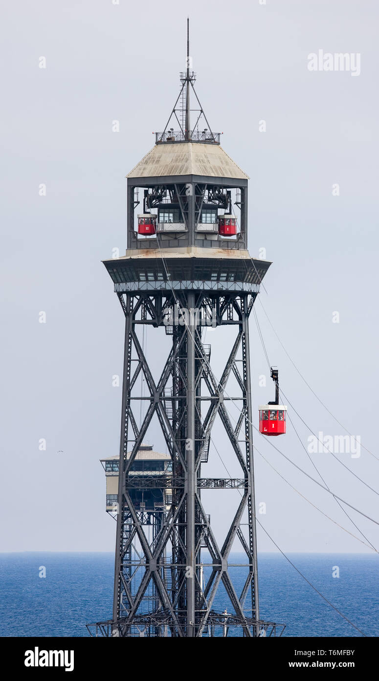 Cable car above the harbor of barcelona, spain Stock Photo - Alamy